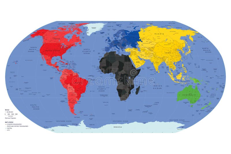 World Map Political Borders and Continents Stock Vector - Illustration ...