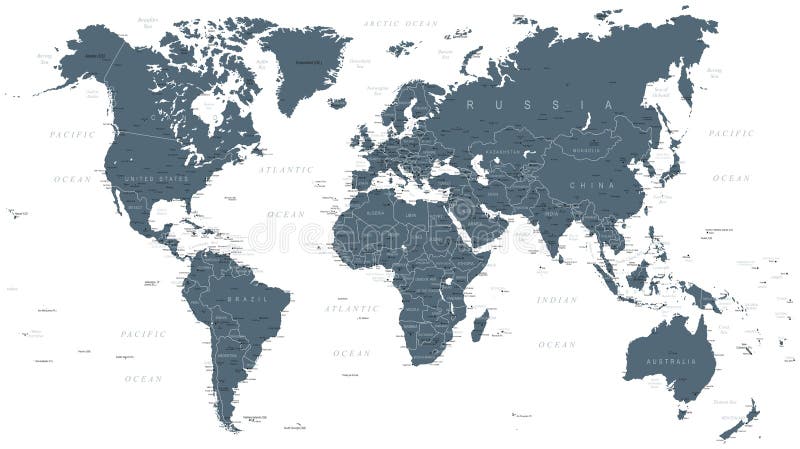 Political Grayscale World Map Vector Stock Illustration - Illustration ...
