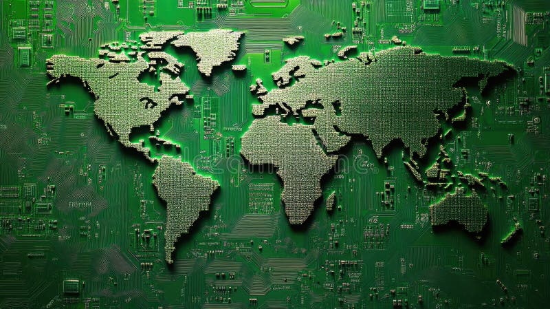 World Map on Circuit Board stock photo. Image of learning - 388454564