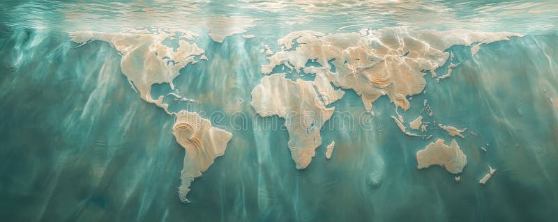 World Map Projected on Translucent Glass Surface with Shimmering ...