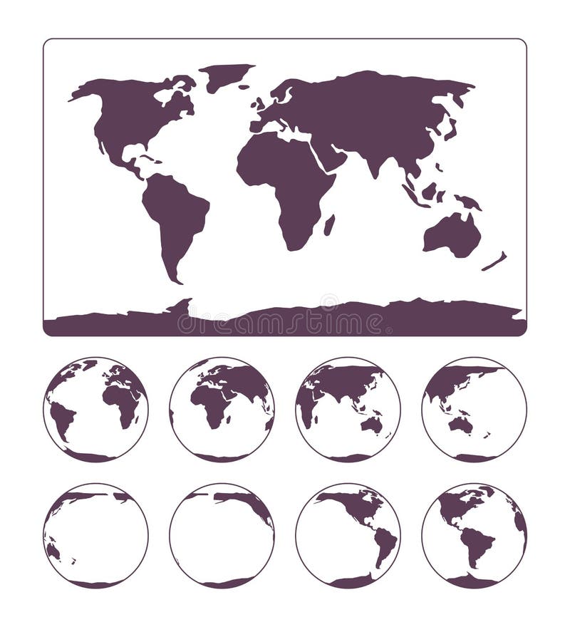 World Map Projection Showing Surface of the Earth and Globe Stock ...