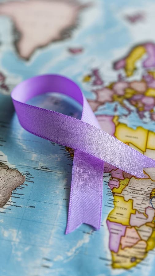 World Map and Purple Awareness Ribbon on it. Vertical Banner Stock ...