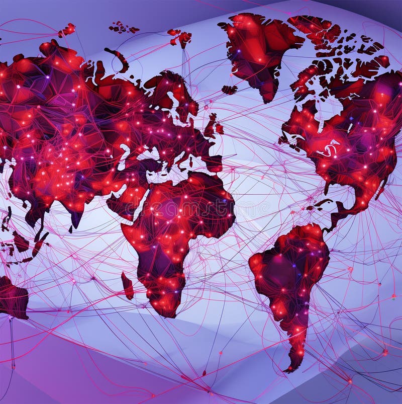 World map with purple glow stock illustration. Illustration of globe ...
