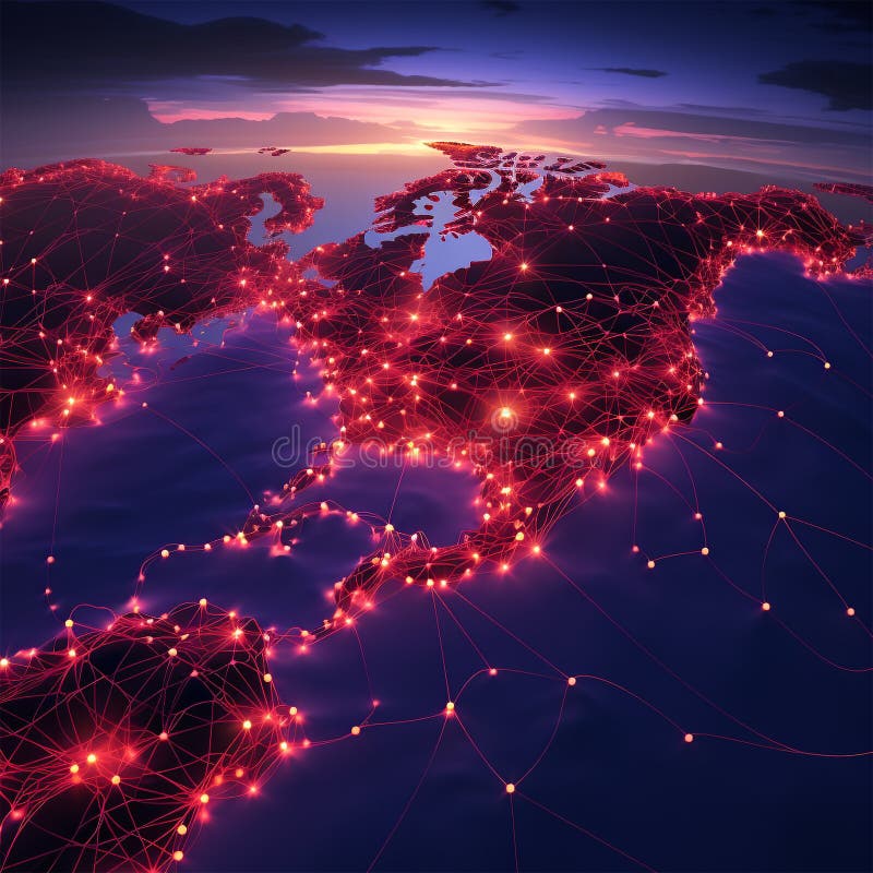 World map with purple glow stock illustration. Illustration of earth ...