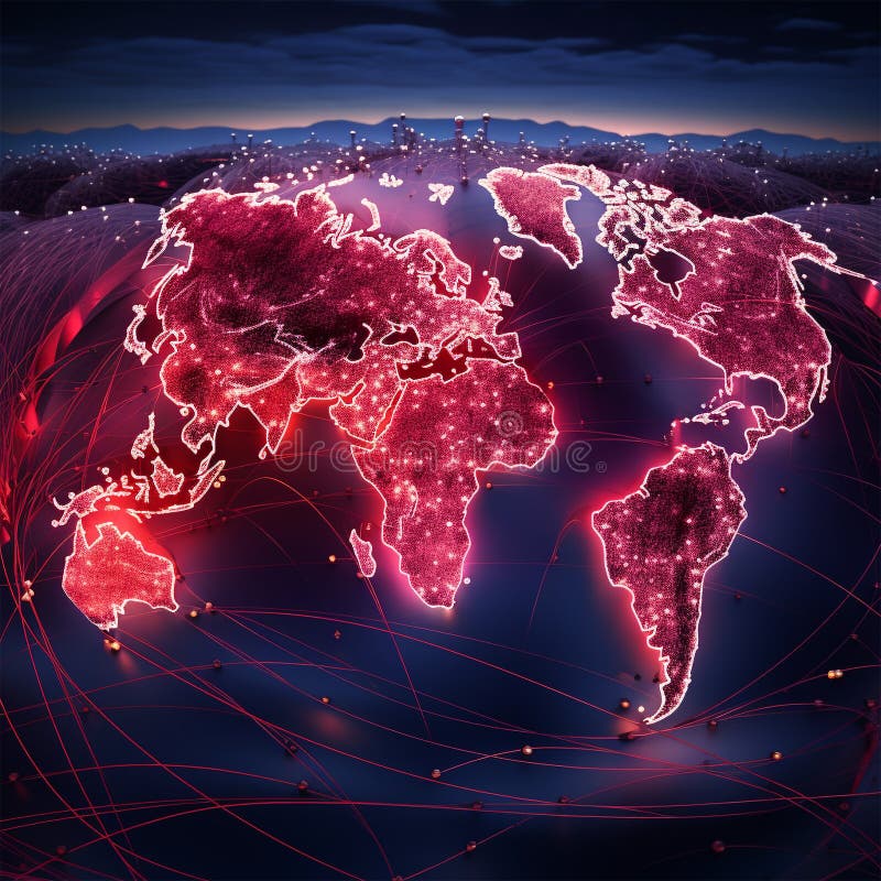 World map with purple glow stock illustration. Illustration of circle ...