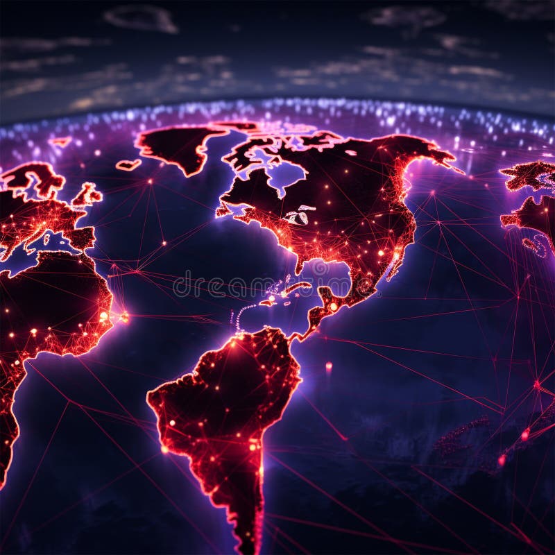 World map with purple glow stock illustration. Illustration of ...