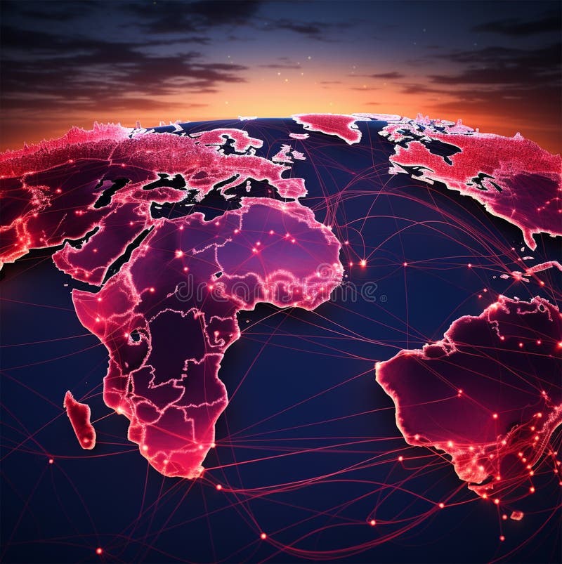 World map with purple glow stock illustration. Illustration of network ...