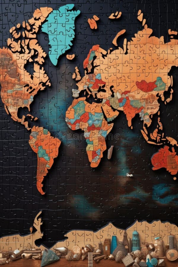 World Map Puzzle with Missing Pieces Stock Illustration - Illustration ...