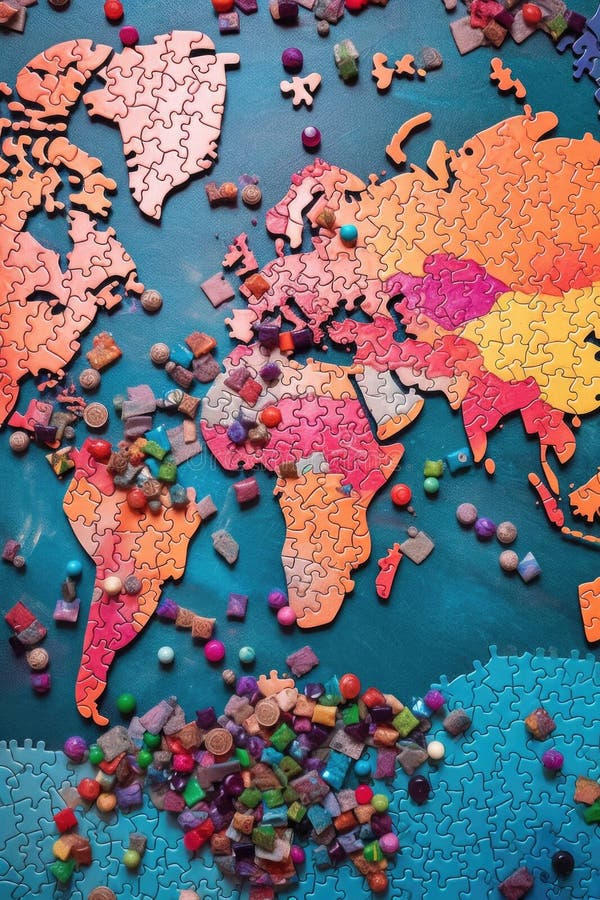 World Map Puzzle with Pieces Scattered Around Stock Illustration ...
