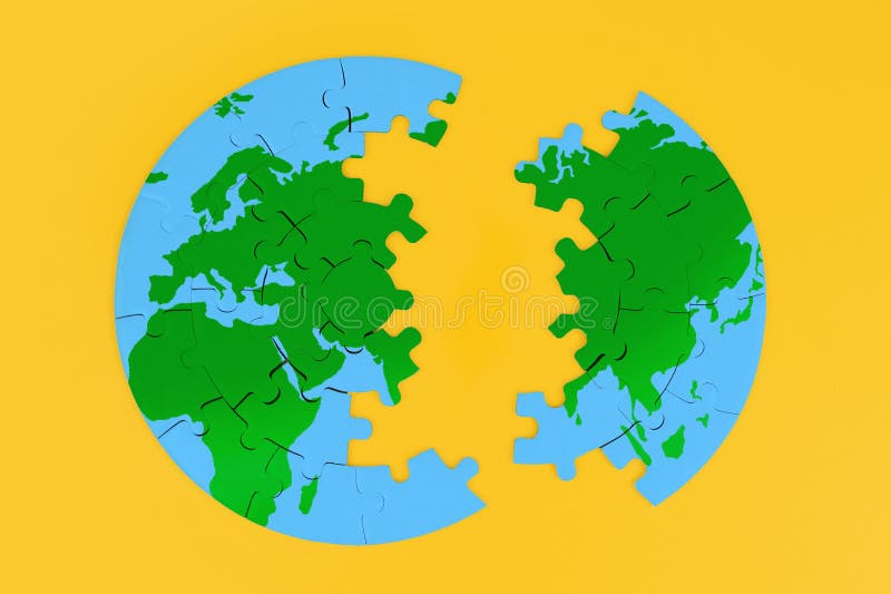World Map Puzzle Split in Half Stock Photo - Image of round, problem ...