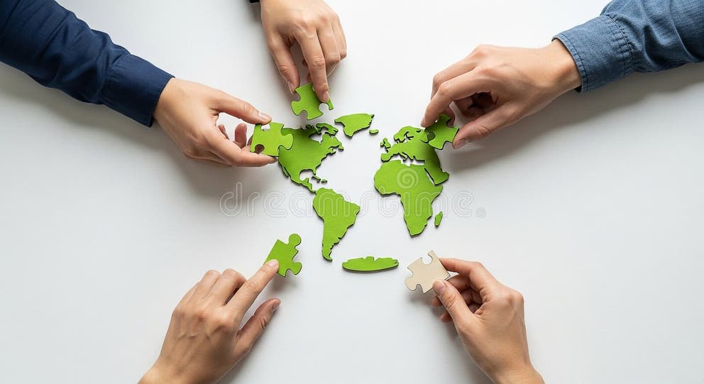 World Map Puzzle Teamwork Collaboration Global Strategy International ...
