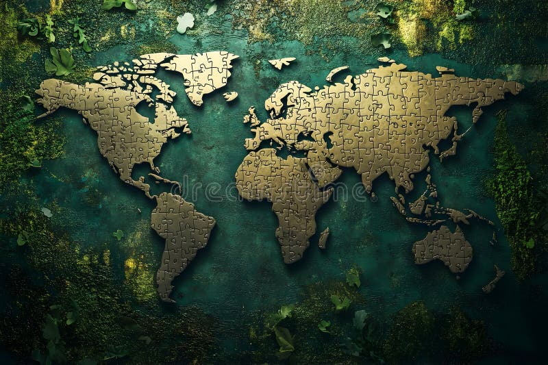 A World Map with Puzzles with Green Planet Concept Stock Photo - Image ...