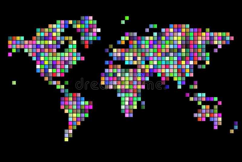 Colored pixels world map stock illustration. Illustration of planet ...