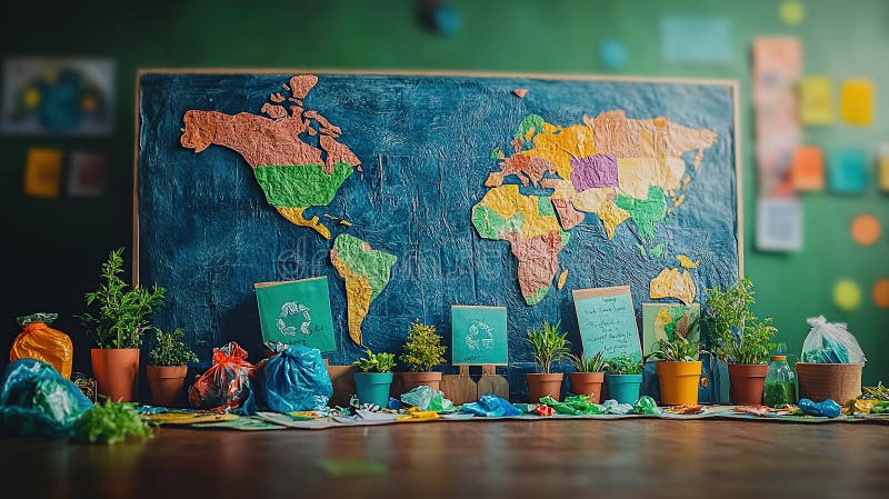 World Map Recycling Project Stock Illustration - Illustration of school ...