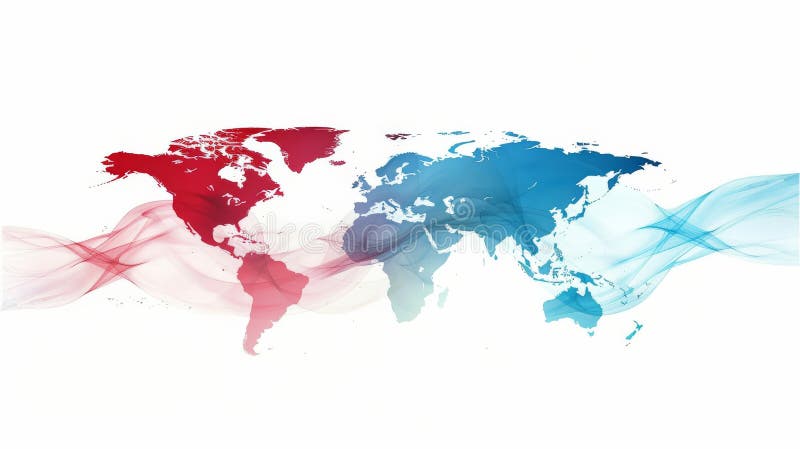 World Map with Red and Blue Abstract Waves Stock Photo - Image of ...