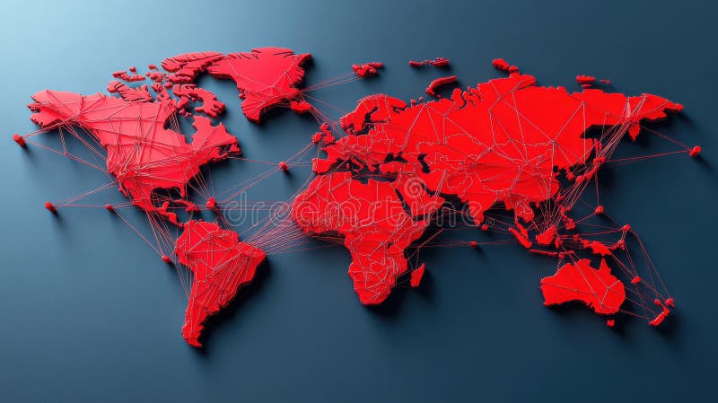 World Map Red Color with Logistic Network Distribution Stock ...