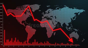 World Map with a Red Declining Line Graph Overlay, Stock Illustration ...