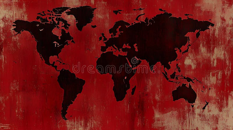 World Map Red Grunge Texture Background Global Travel Design Stock ...