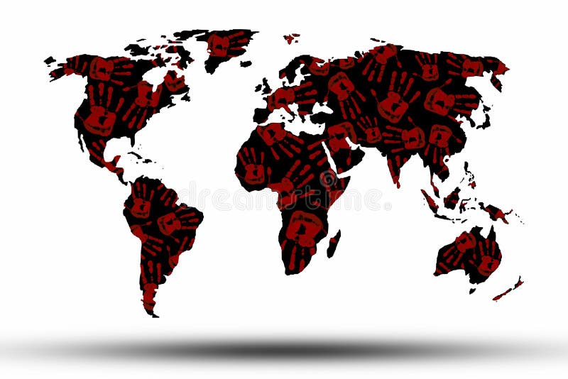World Map with Red Handprints Background Stock Illustration ...