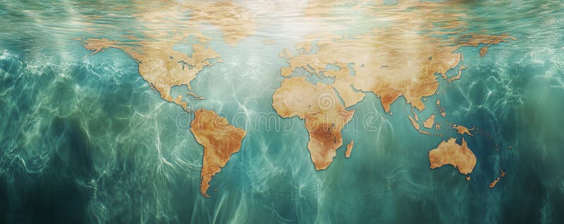 World Map Reflected on Glass Surface Showing Beautiful Water Textures ...