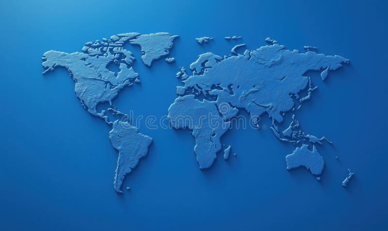 World Map Relief Design, Blue Background, Textured Continents, Modern ...