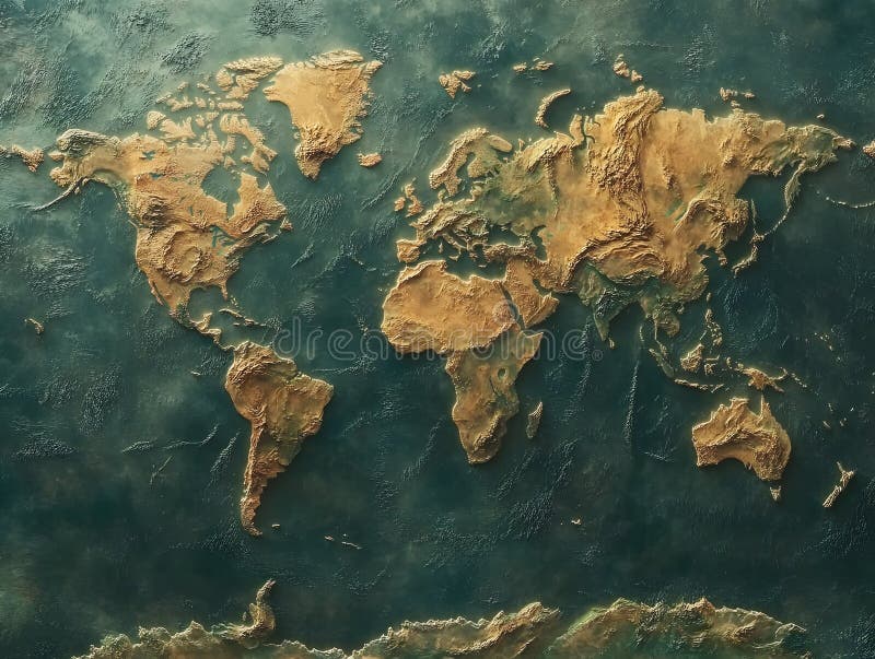 World Map Relief Illustration, Textured and Detailed Design Stock ...