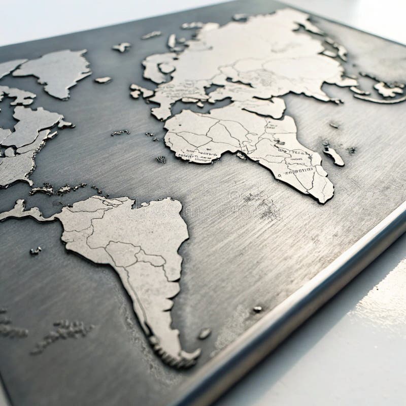 World Map Relief on Metal Background Stock Illustration - Illustration ...