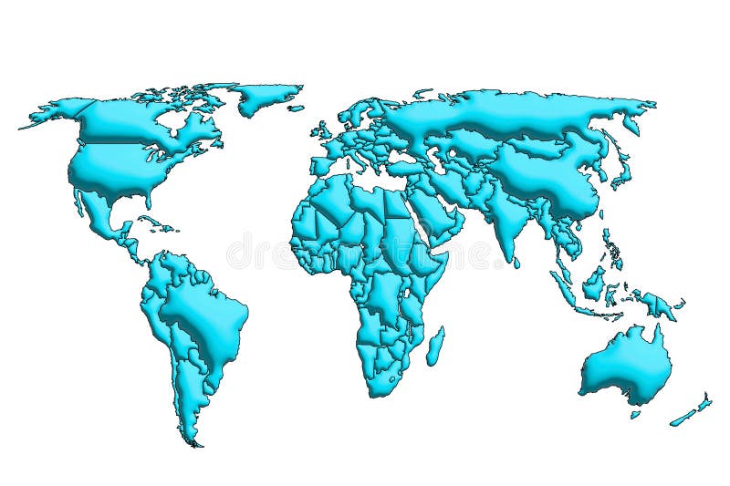 World Map, Relief Turquoise Map of the World on a White Background ...