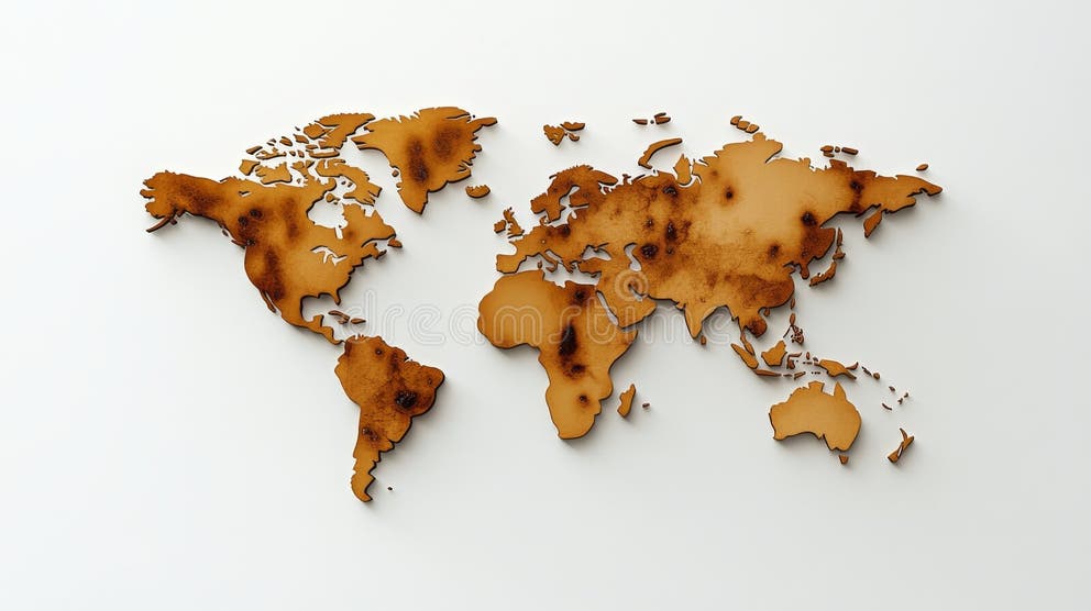 A World Map Rendered Artistically Using Coffee Stains on a Light ...