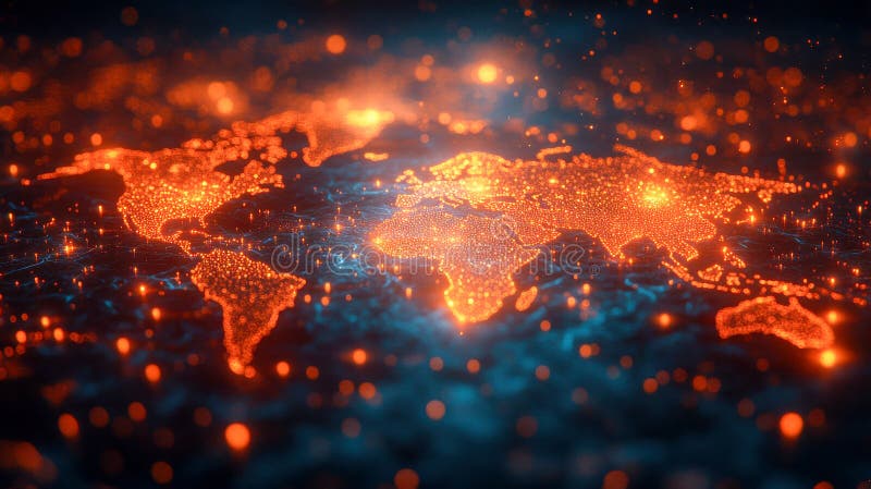 A World Map Represented by Illuminated Digital Dots, Visualizing Global ...