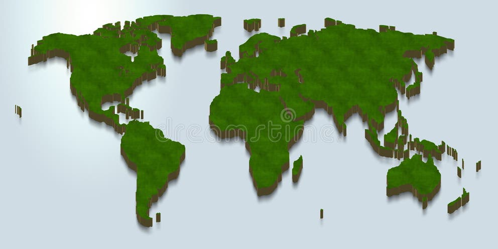 World Map is Green on a Blue 3d Background Stock Illustration ...