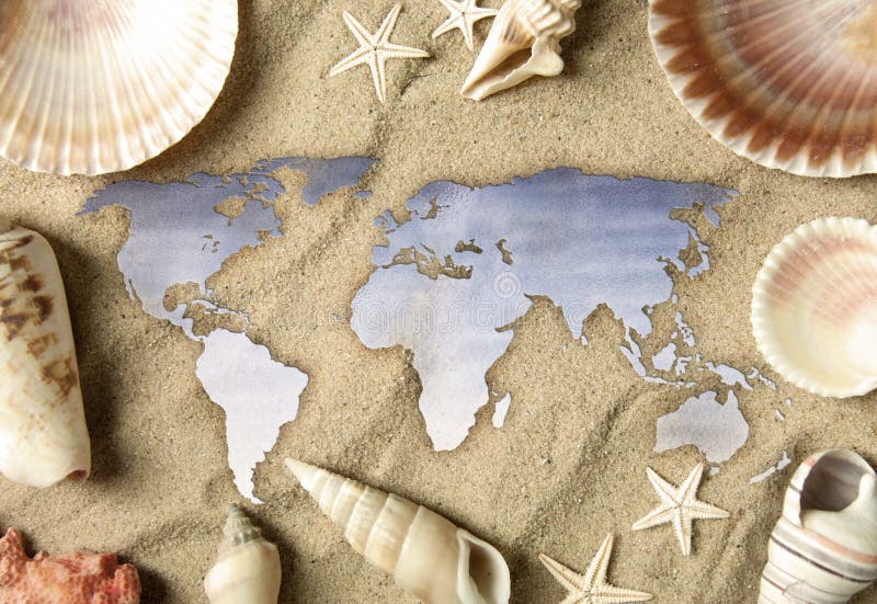 World map in the sand stock image. Image of beach, vacation - 94031829