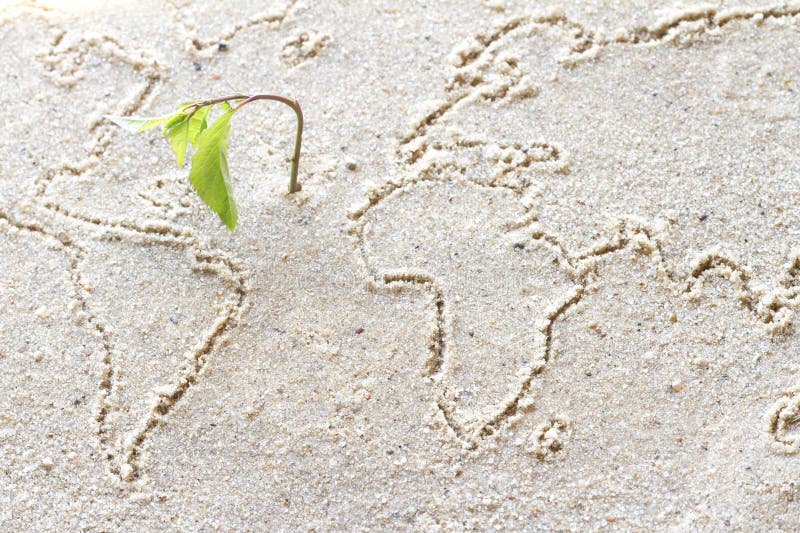 World Map on Sand, Wilting Plant, Climate Change, Environment Crisis ...