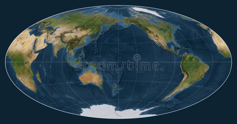 World Map. Satellite. Aitoff Projection. Meridian: 180 Stock ...