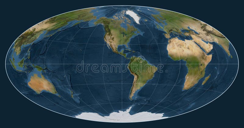World Map. Satellite. Aitoff Projection. Meridian: -90 West Stock ...