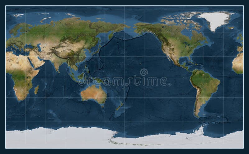 World Map. Satellite. Compact Miller Projection. Meridian: 180 Stock ...