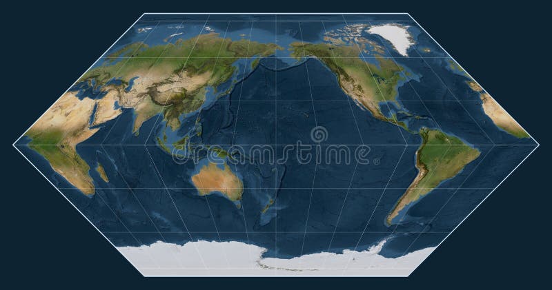 World Map. Satellite. Eckert I Projection. Meridian: 180 Stock ...