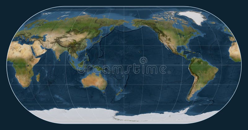 World Map. Satellite. Eckert III Projection. Meridian: 180 Stock ...