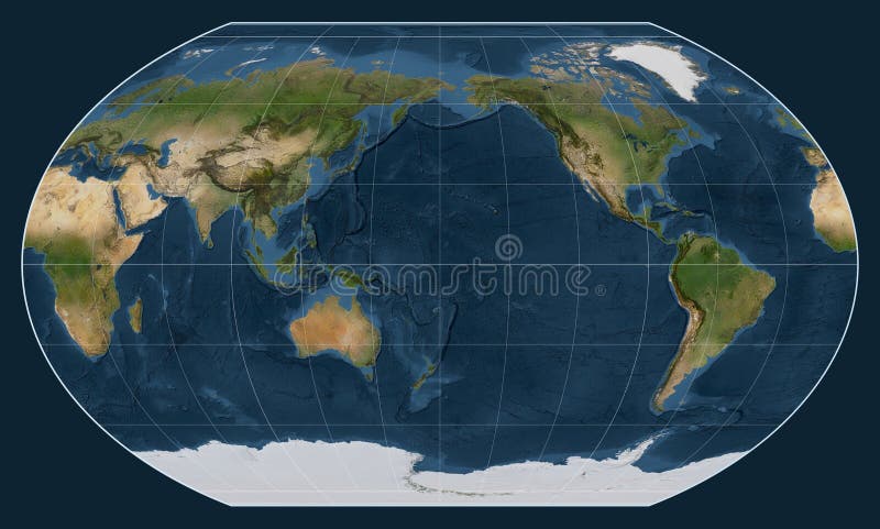 World Map. Satellite. Kavrayskiy VII Projection. Meridian: 180 Stock ...