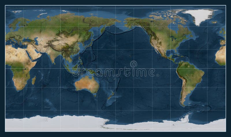 World Map. Satellite. Patterson Cylindrical Projection. Meridian Stock ...