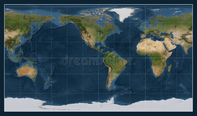World Map. Satellite. Patterson Cylindrical Projection. Meridian Stock ...