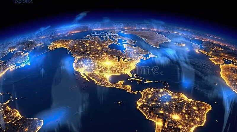 World Map Satellite Picture, View of City Lights Background. Generative ...