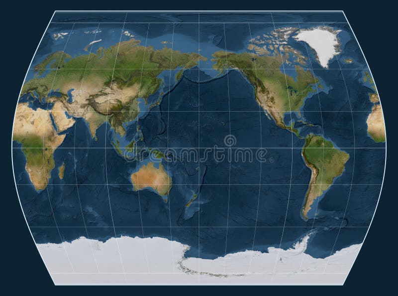 World Map. Satellite. Times Projection. Meridian: 180 Stock ...