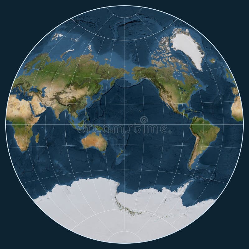 World Map. Satellite. Van Der Grinten I Projection. Meridian: 18 Stock ...