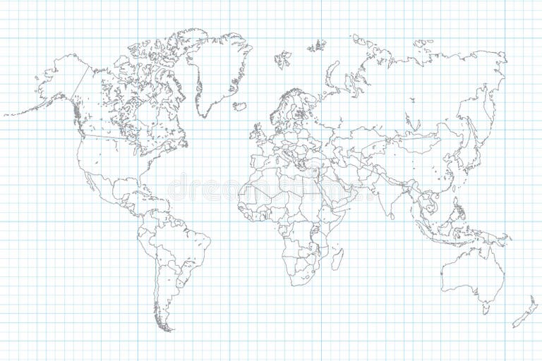 World Map on School Graph Paper Stock Vector - Illustration of country ...