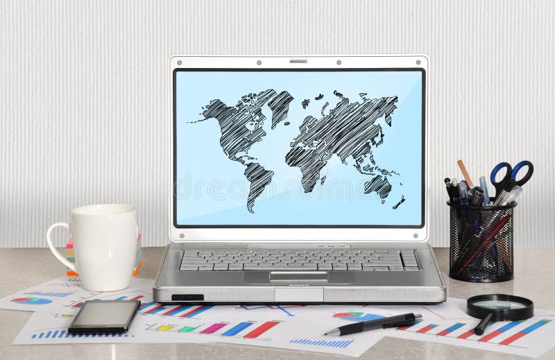 World map on screen stock image. Image of cellular, communication ...