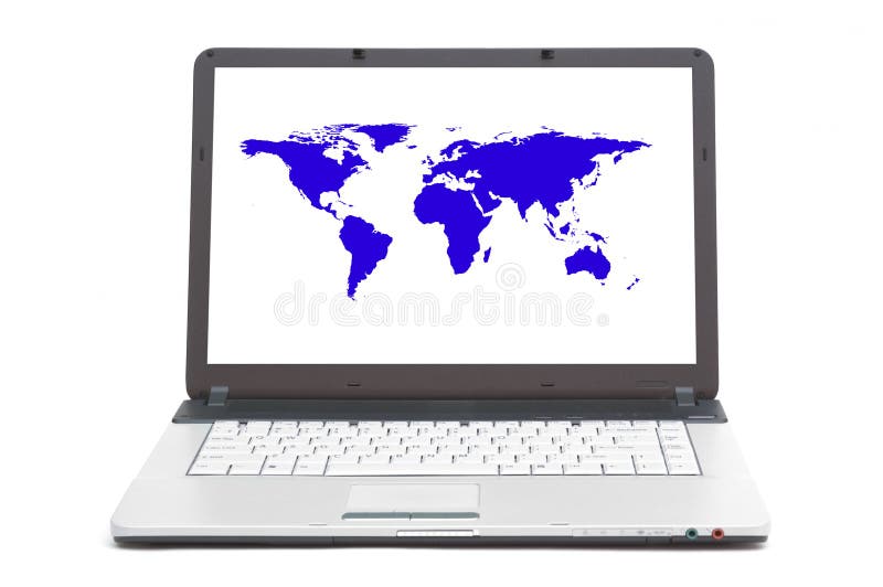 World Map on the Screen of Notebook Stock Image - Image of keyboard ...