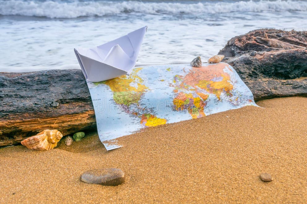 World map and seashells 5 stock photo. Image of view - 119106778