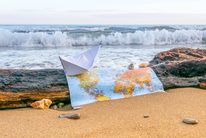 World map and seashells 3 stock image. Image of vacation - 119106787