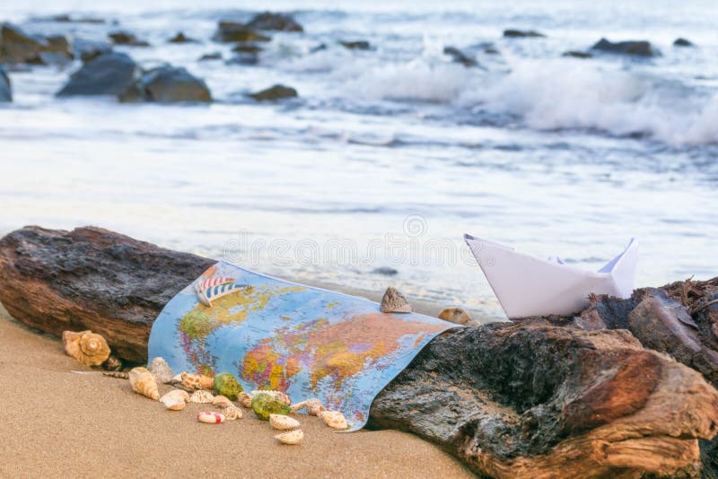 World map and seashells stock image. Image of trip, vacation - 119106813